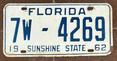 Florida 1962 ORANGE COUNTY License Plate # 7W-4269 | eBay