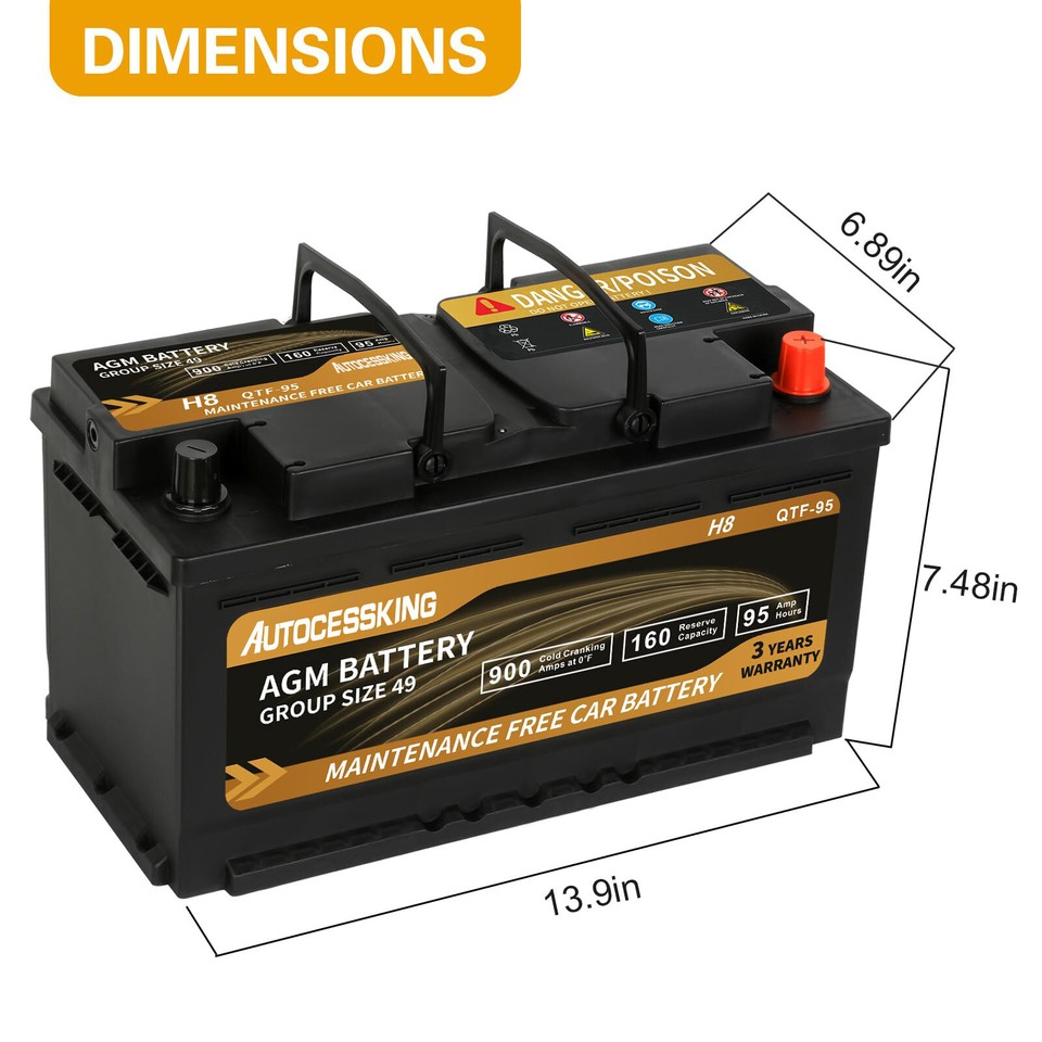 Platinum AGM Battery BCI Group Size 49 160RC 900CCA H8 Automotive Car ...