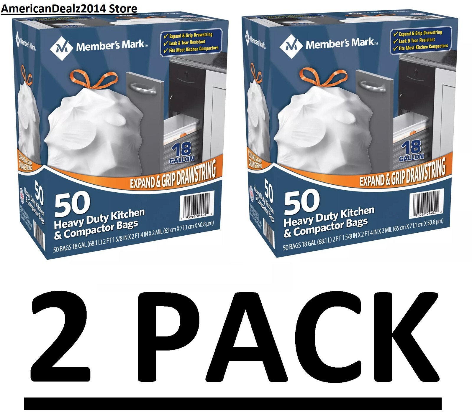 2 PACK - Heavy Duty Kitchen Compactor Trash Bags 18 gallon 50 ct (TOTAL ...