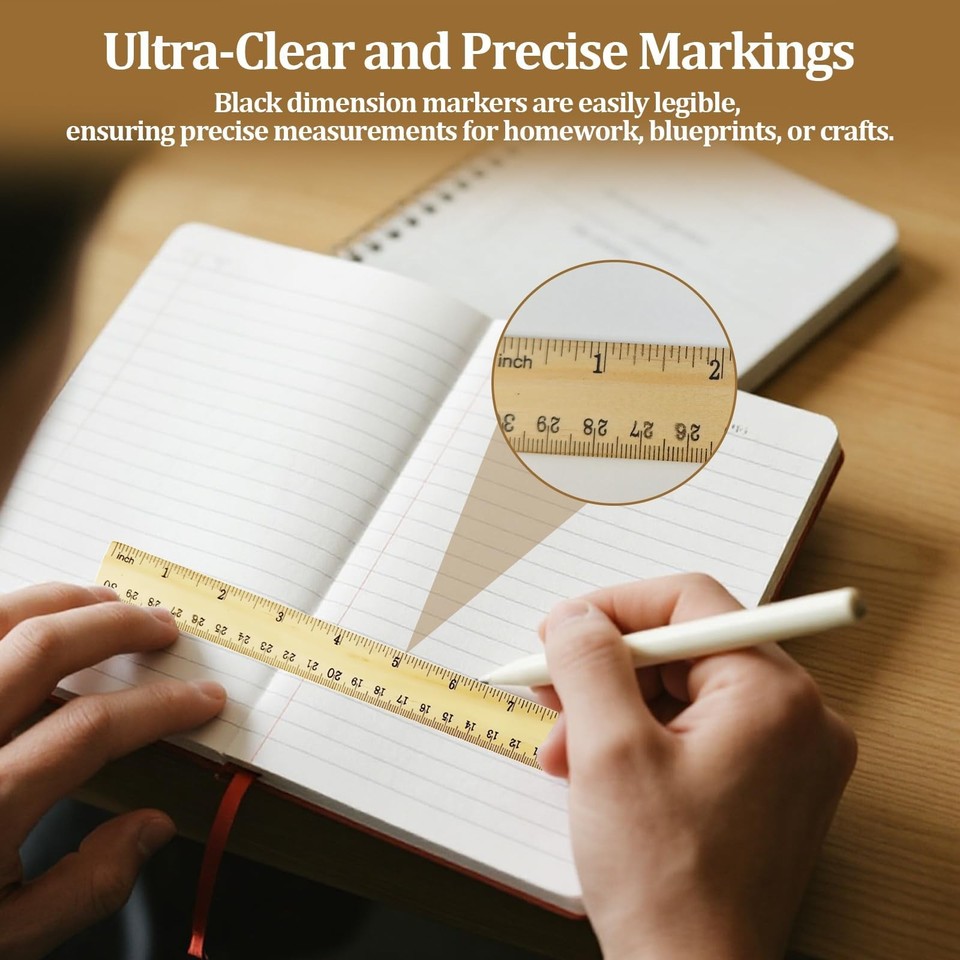 Wooden Ruler 12 Inch Bulk Dual-Sided Inches Metric Measuring Stick for ...