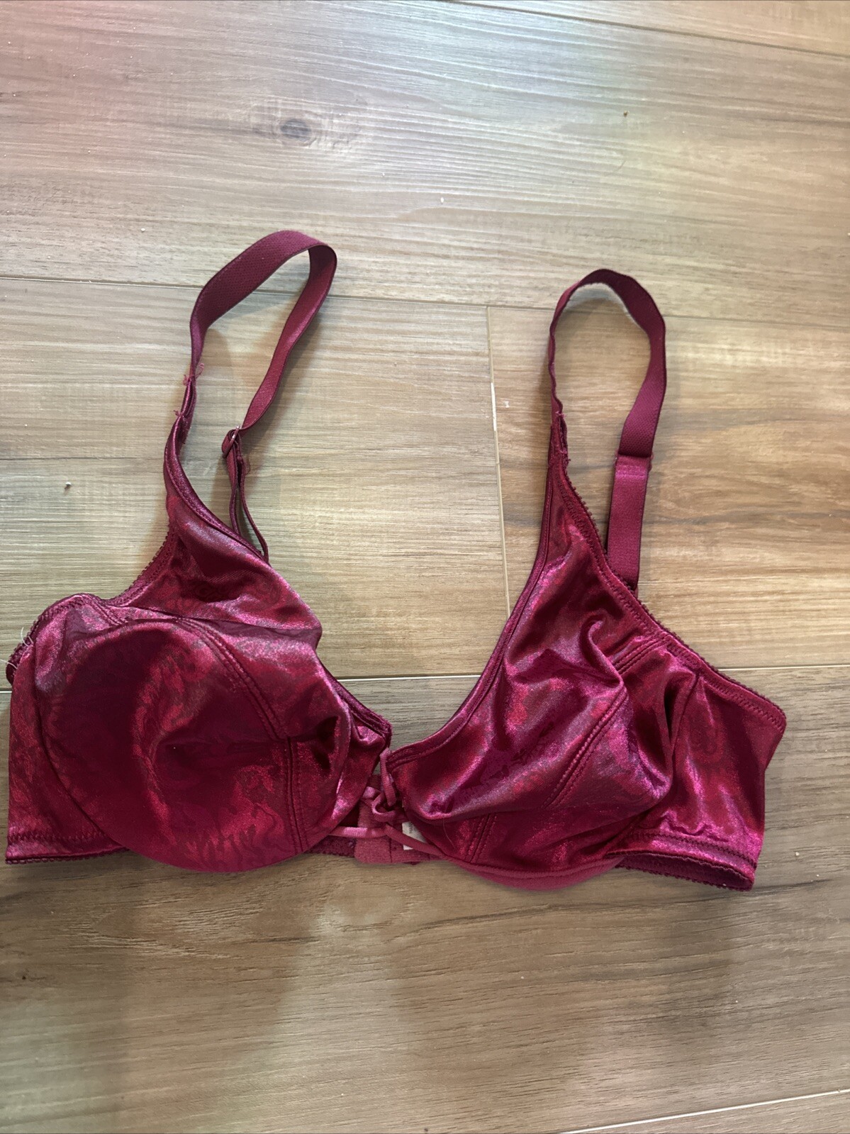Vtg Vanity Fair 34C Red FLORAL UW Bra Second Skin Sat… - Gem