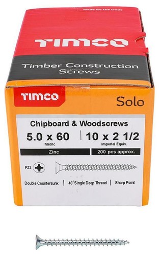 5mm X 60mm Pozidriv Double Countersunk Zp Solo Chipboard & Wood Screws ...