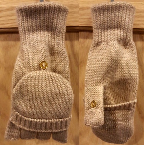 Calvin Klein 10" Gold Metallic Convertible Texting Knit Gloves/Mittens ...