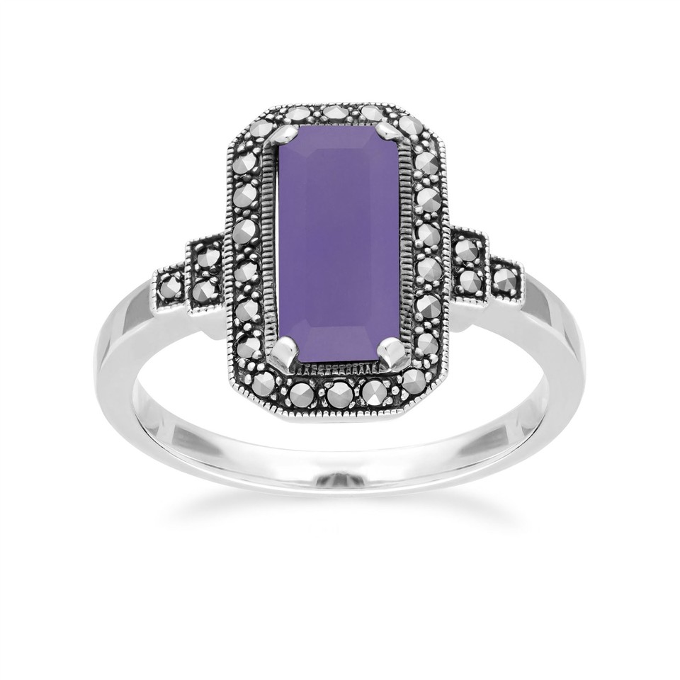 Art Deco Inspired Octagon Cut Lavender Jade & Marcasite Ring | eBay
