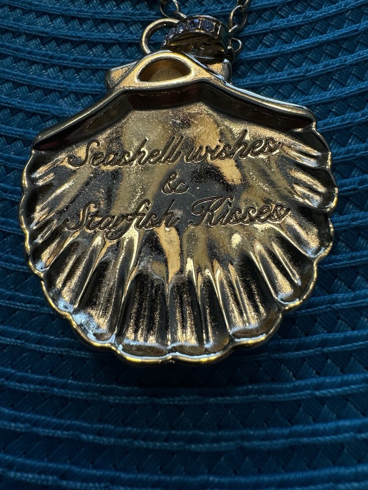 Brighton Gold Tone w/Crystals Long Aqua Shores Reversible Clam Shell ...