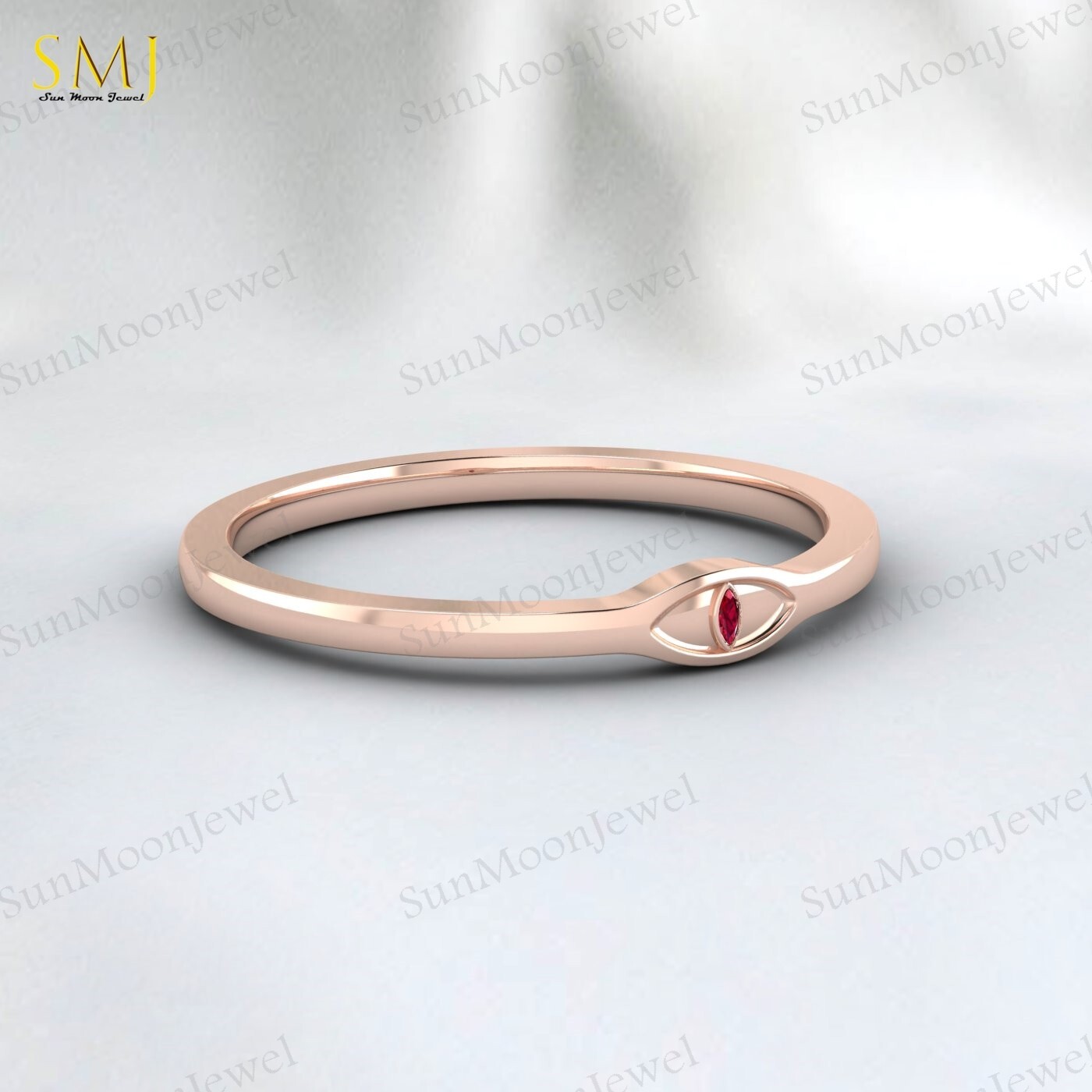 925 Sterling Silver Lab Red Ruby Evil Eye Ring Ruby Minimalist Ring ...