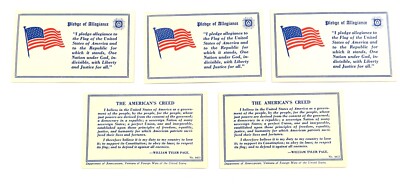 x5 WWII era PLEDGE OF ALLEGIANCE American's Creed Cards from VFW circa ...