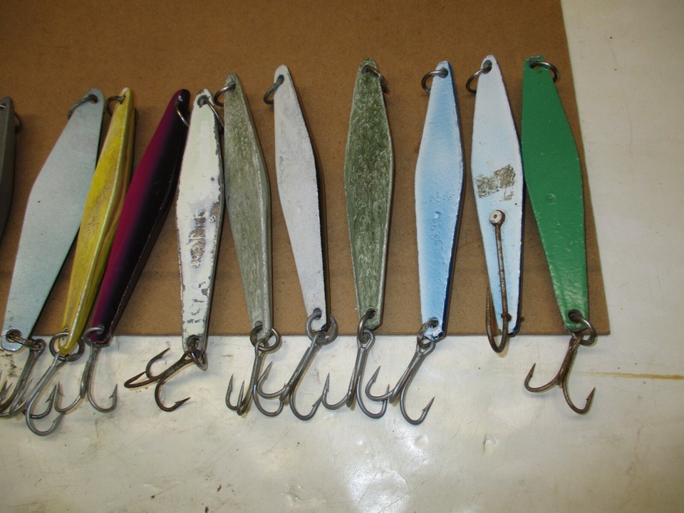 VINTAGE IRON JIGS ** SALAS J-POT SURFACE JIGS SET OF 13 JIGS *** RARE ...