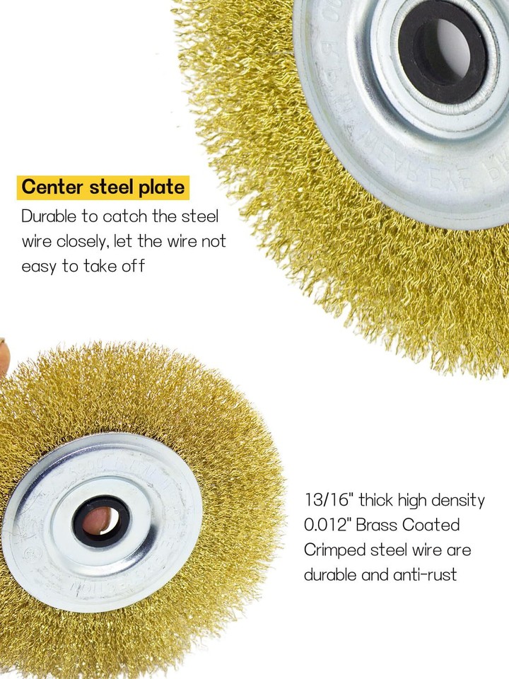 6" Bench Wire Wheel Brush Coarse Crimped Steel Wire 0.012" With 5/8 ...