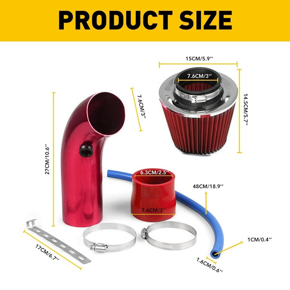 Air Cold Intake Filter Induction Kit Pipe Flow Power Hose System Car ...