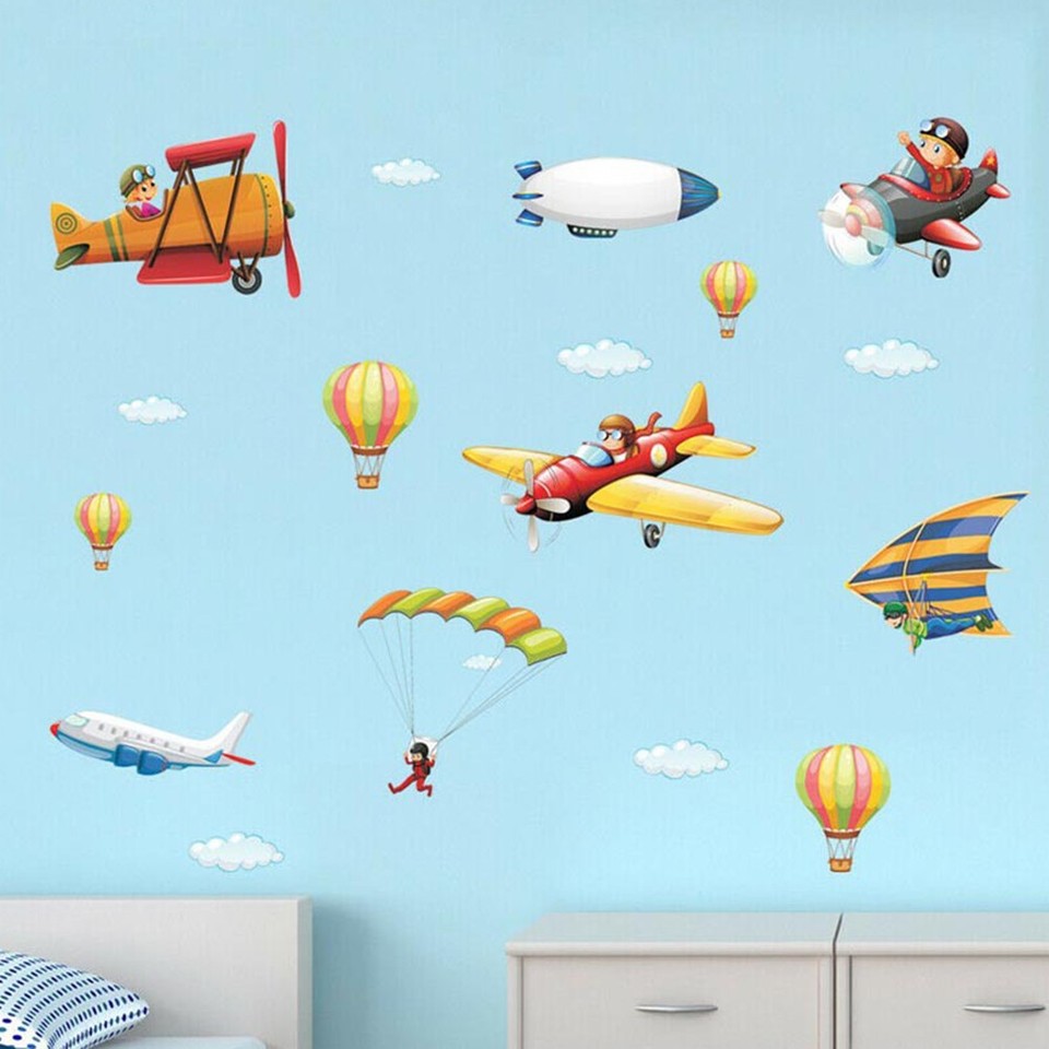 Cartoon Wall Stickers Airplane Graffiti Decals Wall Decoration | eBay UK
