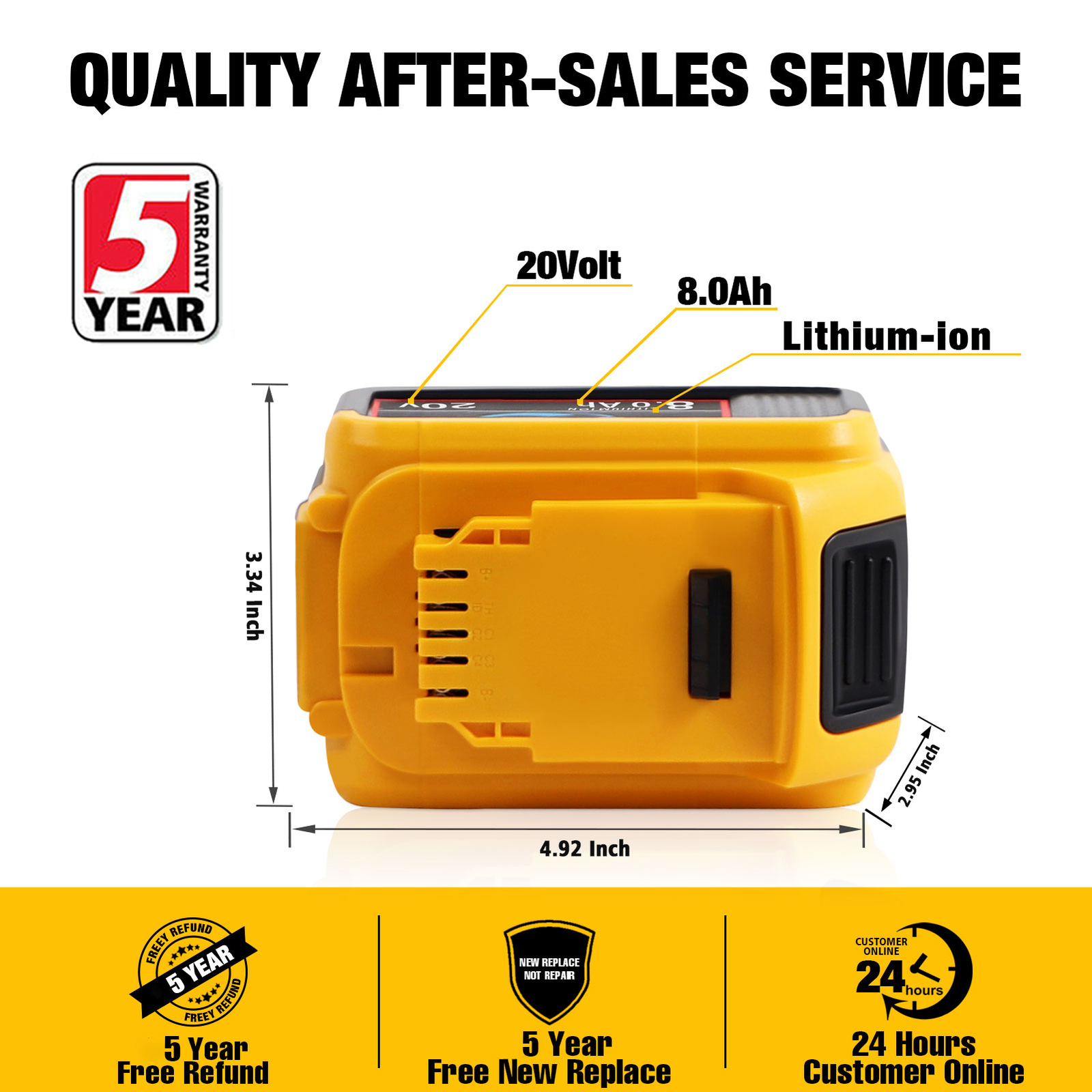 8.0AH for Dewalt 20V 20Volt Max XR Lithium Battery DCB206-2 DCB205 ...