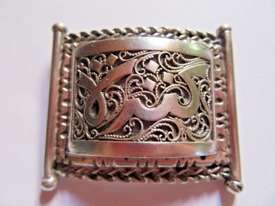 SUPERB ANTIQUE ISLAMIC ARABIC SCRIPT FILIGREE SOLID SILVER BROOCH PIN ...