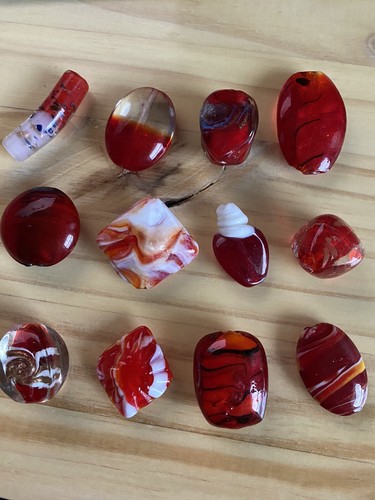 12 CUSTOM SET RED FOCAL BEADS approx 25-38mm LAMPWORK GLASS Beads GREAT ...