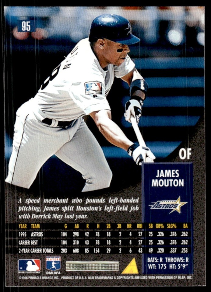 1996 Pinnacle Baseball Card James Mouton Houston Astros #95 | eBay