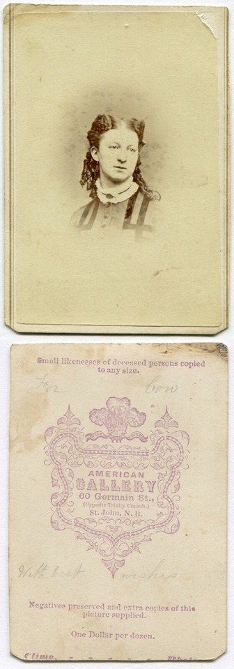 WOMAN W/HAIRSTYLE TO COVER HER HORNS. CDV. ST. JOHN, NEW BRUNSWICK ...