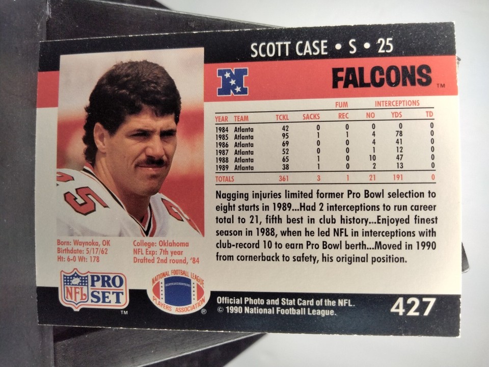 1990 Pro Set Football Scott Case Atlanta Falcons #427 | eBay