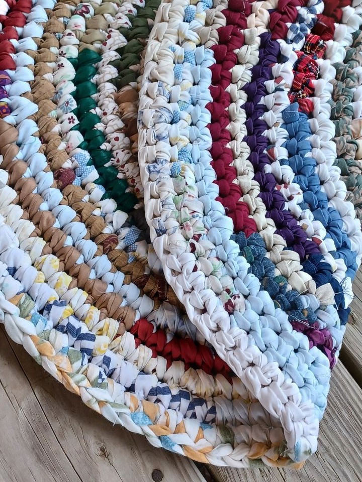 Handmade Crochet round multi colored spiral 26" Rag Rug | eBay