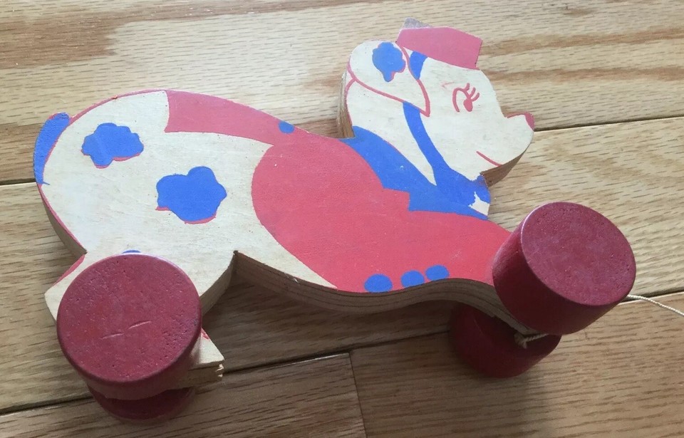 Primitive Wood Pig Pull Toy | eBay
