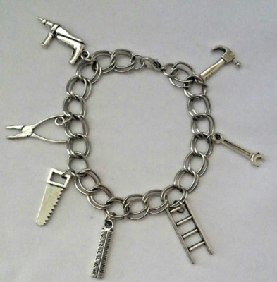 Adjustable Steel Bracelet w Miniature Tools Charm Handy Man Builder ...