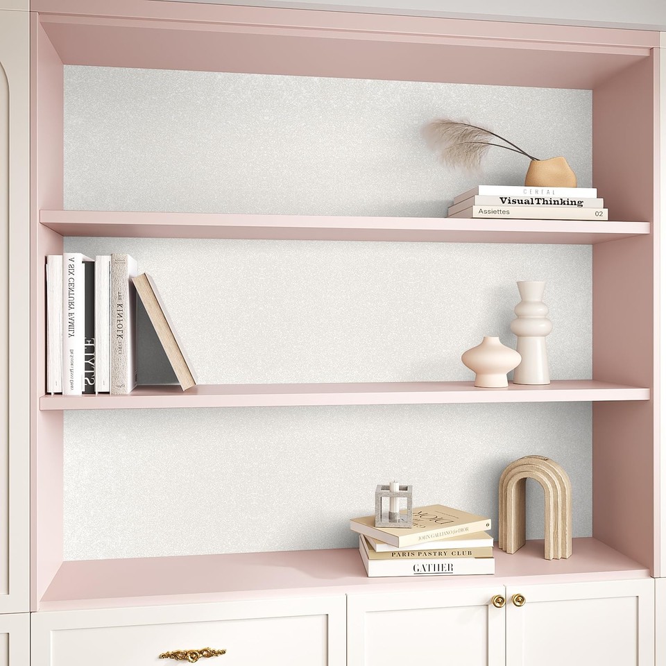 VEELIKE 15.7"x354" Thick White Glitter Peel & Stick Wallpaper Sparkle ...