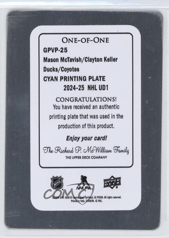 2024 UD Printing Plate Cyan Achievement 1/1 Mason McTavish Clayton ...