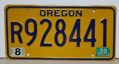 L28 EMBOSSED OREGON BLUE ON YELLOW LICENSE PLATE NEVER MOUNTED R928441 ...