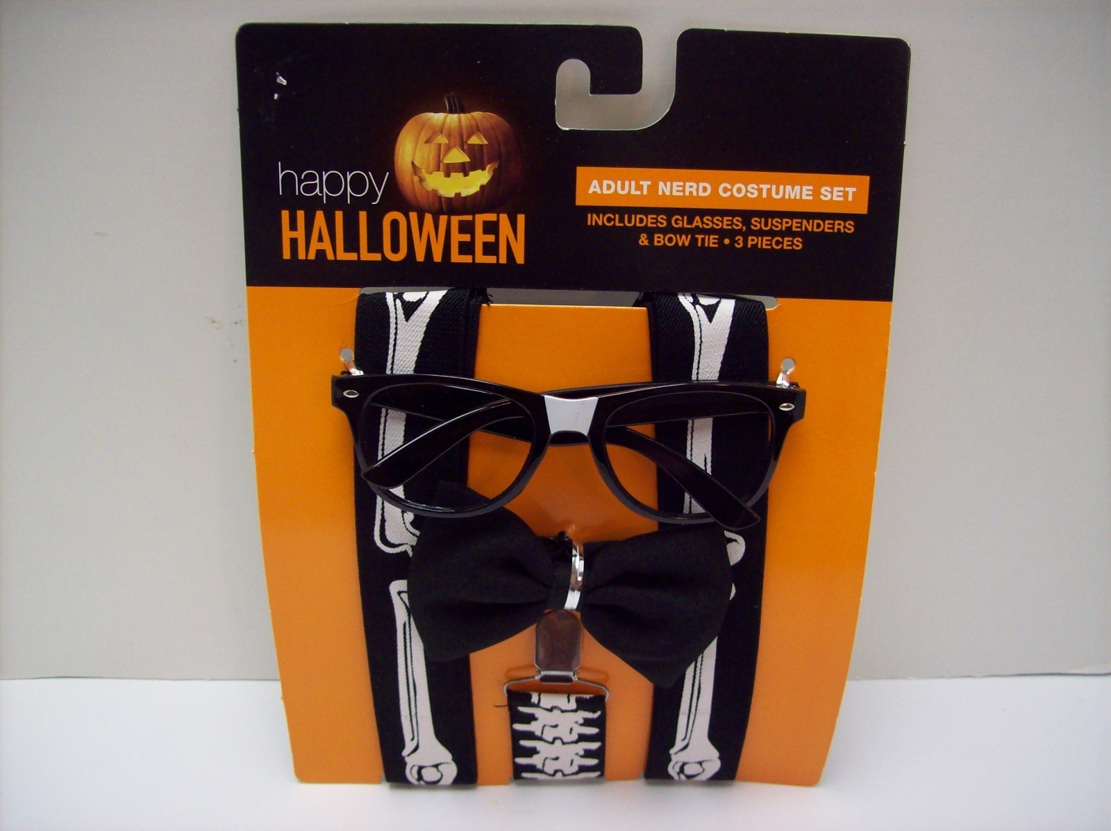 Nerd Adult Costume Accessory Set- Skeleton Suspenders Bow Tie & Glasses ...