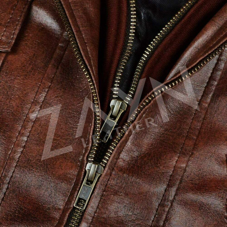 Men's Vintage Distressed Brown Leather Jacket Two-Tone Antique with ...