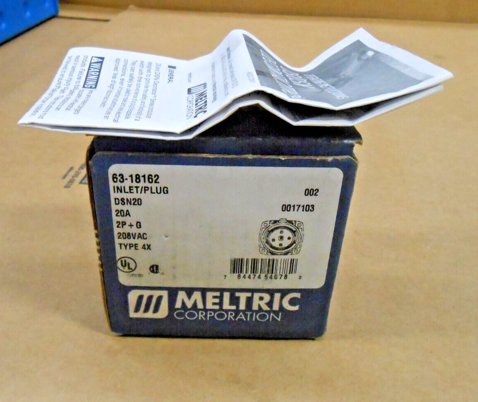 NEW MELTRIC 63-18162 INLET/PLUG DSN20 20 AMP 2P+G 208V TYPE 4X | eBay