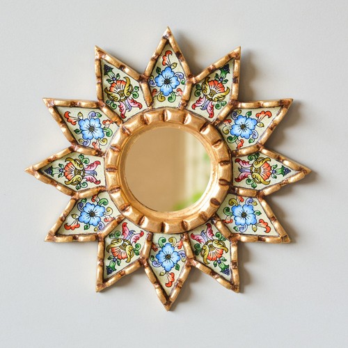 Handmade Round Gold Mirror Wall Decor – Peruvian Accent Mirror Gift 9.8 ...
