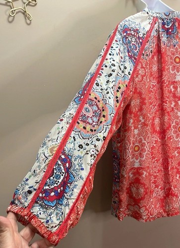 Johnny Was Red Ellen 100% Silk Button Up Top Sz L #29 | eBay