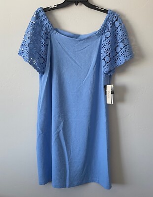 NWT 52seven Women's Blue Crochet Short Sleeves off the Shoulders Dress ...