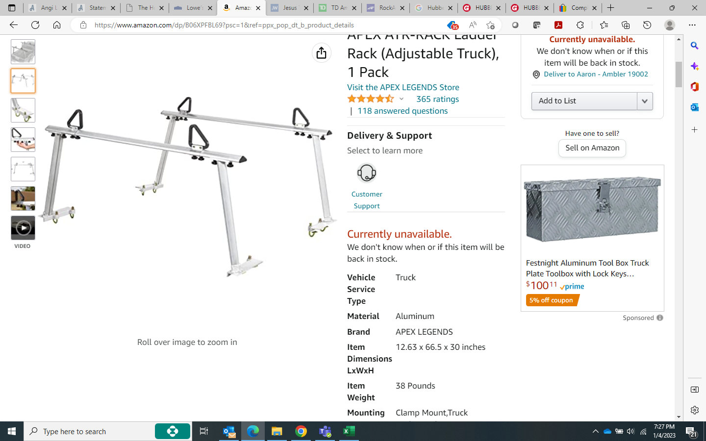 APEX ATR-RACK Ladder Rack (Adjustable Truck), 1 Pack | eBay