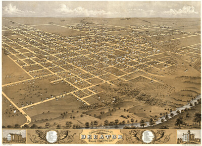 Decatur, Illinois - 1869 - Aerial Bird's Eye View Map Poster | eBay