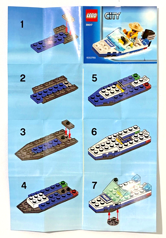 Retired ©2012 LEGO 30017 Town City Police Boat polybag 100% Complete ...