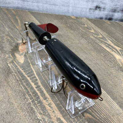 Vintage Wood Musky Lure Jointed Single Fin Topwater Fishing Plug Red ...