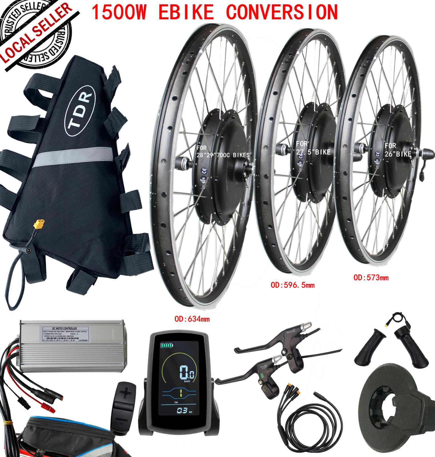 TDR 1500W eBIKE Rearwheel Conversion Motor Battery kit 26" 27.5" 29 ...