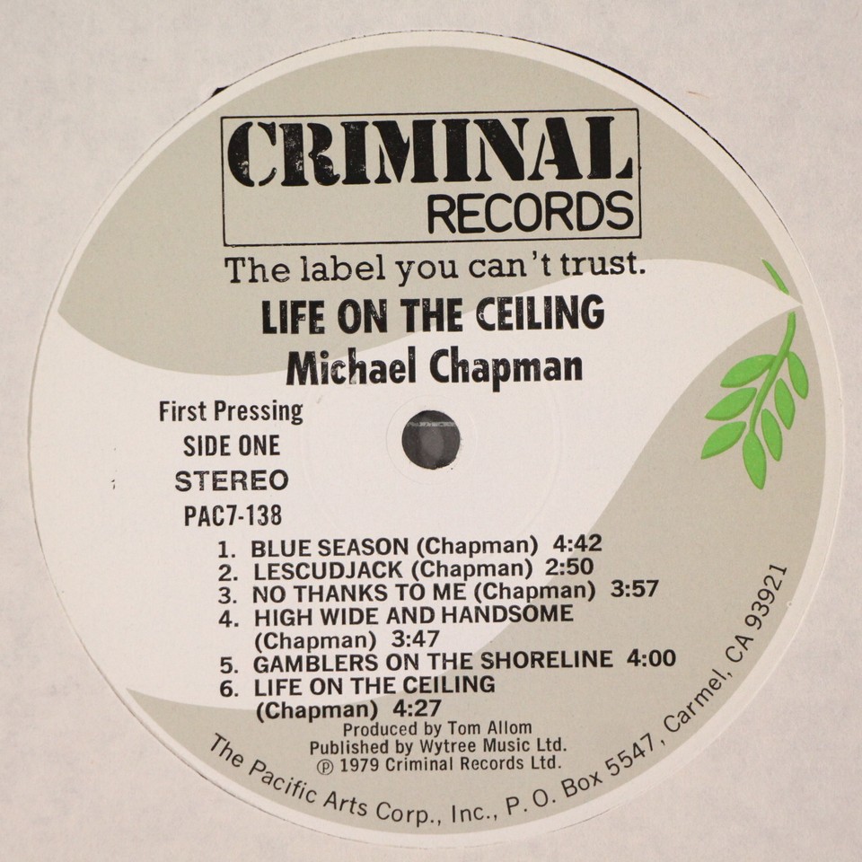 LP Michael Chapman Life On The Ceiling Criminal records / Pacific Arts ...