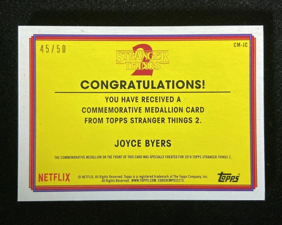 2019 Topps Stranger Things 2 Green 45/50 Joyce Byers Cassette Medallion -YW61 | eBay UK