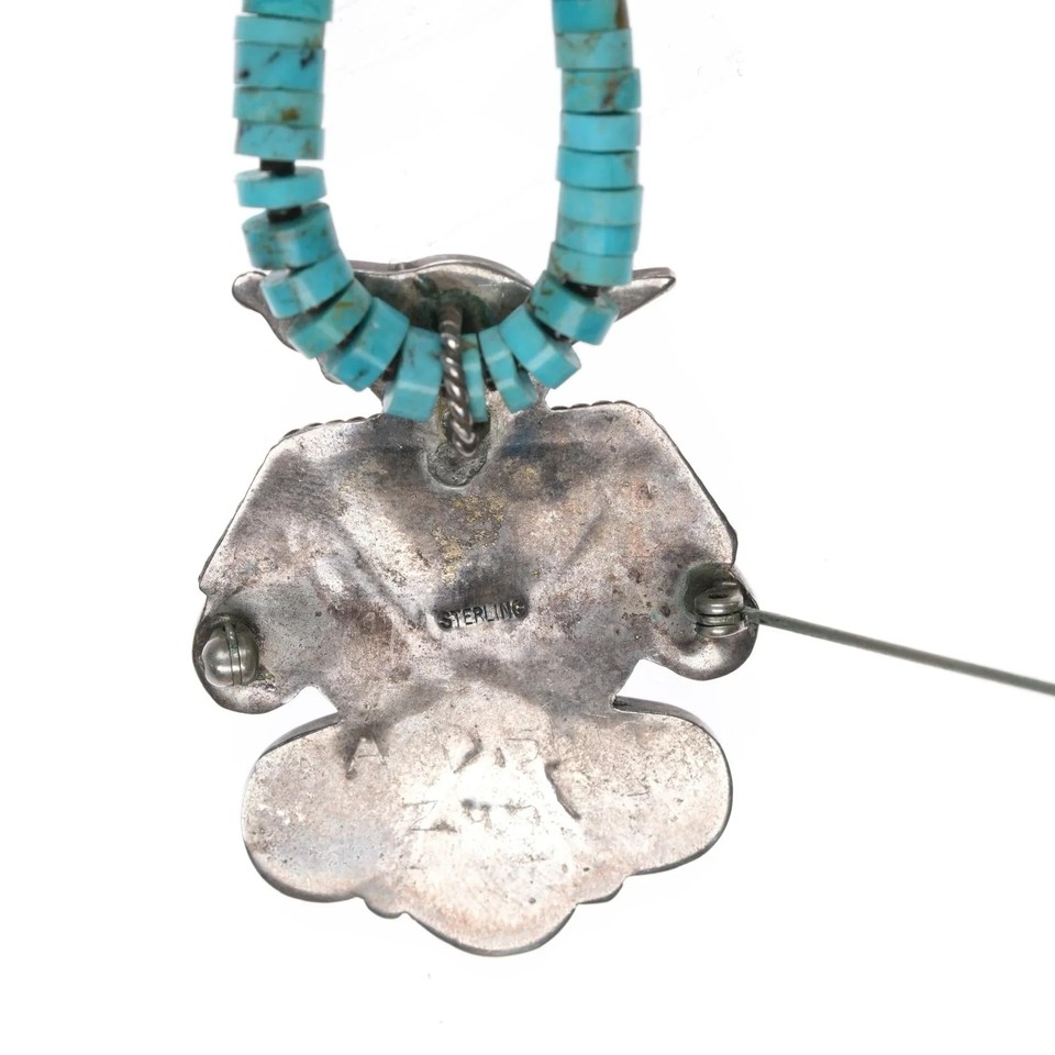 A Dishta Zuni sterling thunderbird pendant/pin on turquoise heishi ...