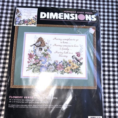 Vtg Dimensions Stamped Cross Stitch Kit 3160 Flowery Verse Birds Cyndy ...