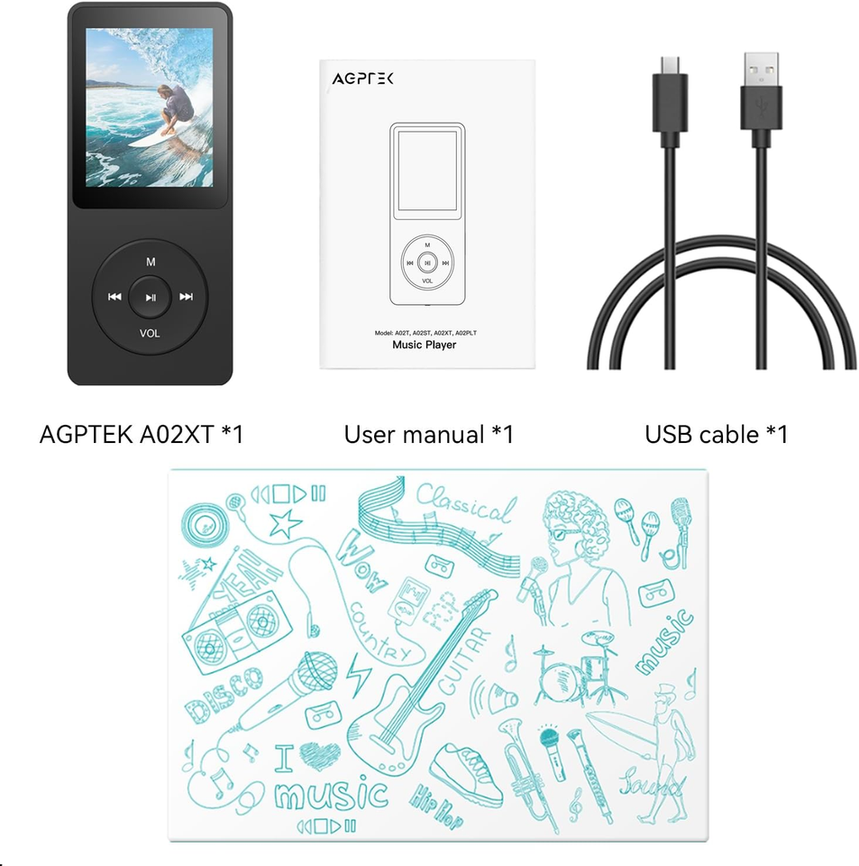 AGPTEK A02 MP3 Player with Bluetooth 5.3, 1.8 Inch Screen Portable ...