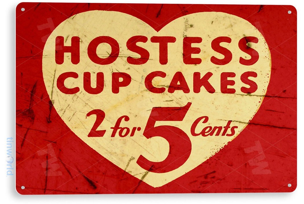 TIN SIGN Hostess Cup Cakes Tin Metal Sign Chocolate Snack Deserts Decor ...