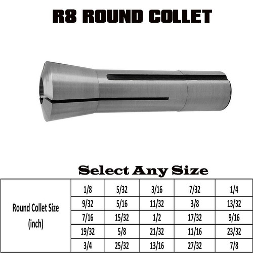 1/8" to 7/8" Precision R8 Round Collet Drawbar Thread 7/16"-20 Hardened ...