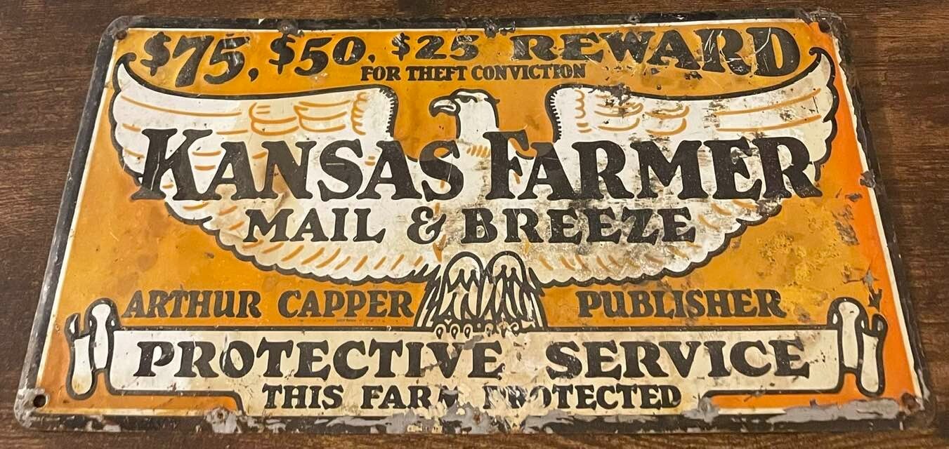Vintage 1940s 50sKansas Farmer Mail & Breeze Reward Sign Emblazed Eagle ...