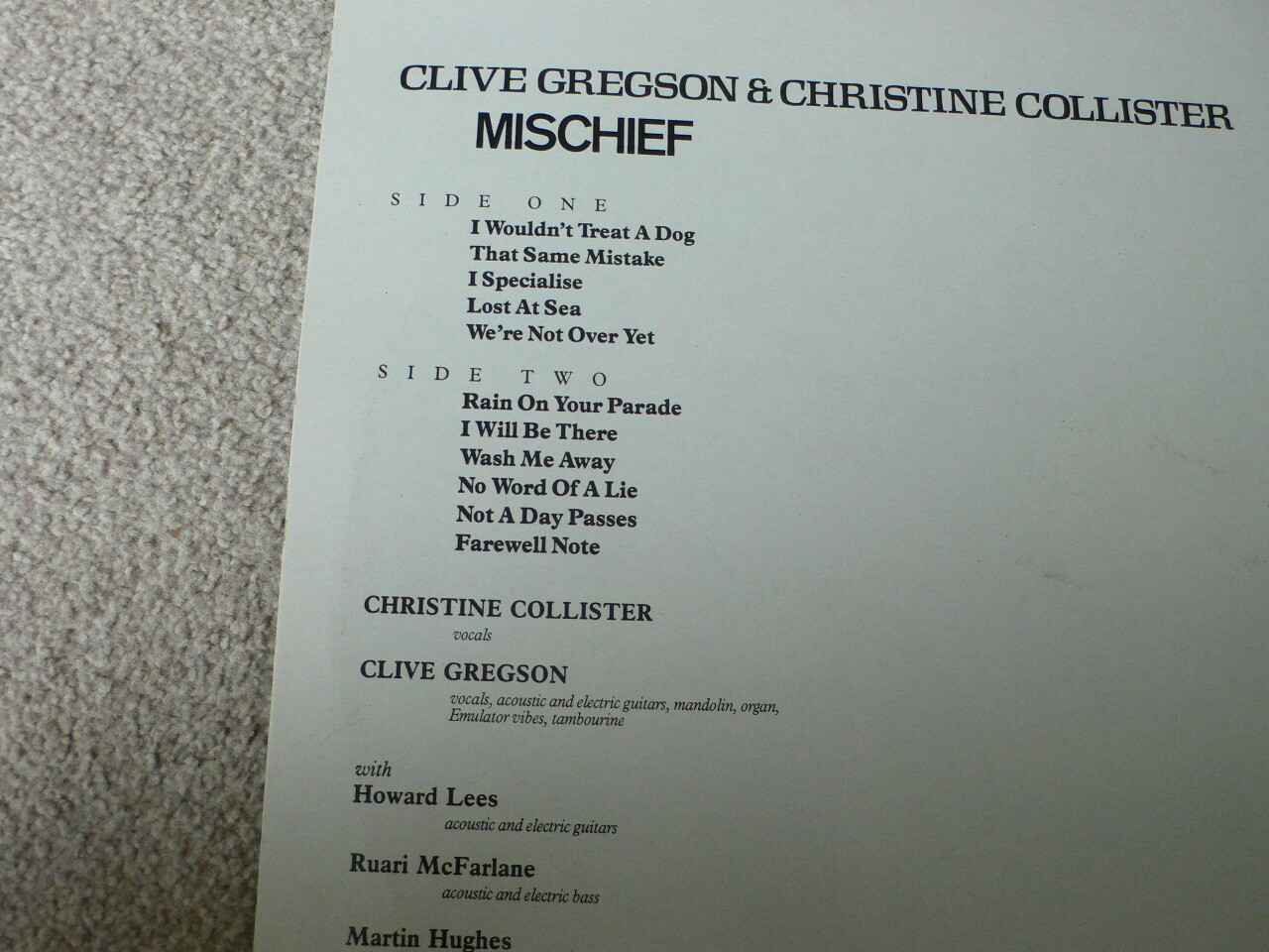 Clive Gregson & Christine Collister. Lp "Mischief" 1987 | eBay
