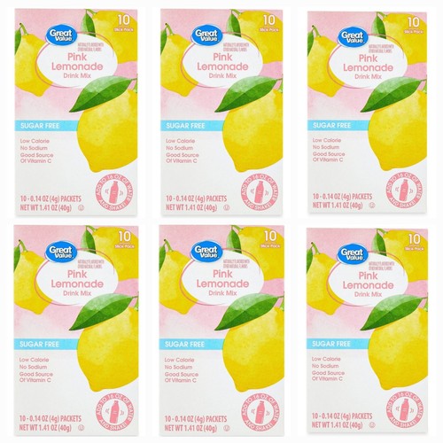 6 Pack - Great Value Sugar-Free Pink Lemonade Powdered Drink Mix 60 ...