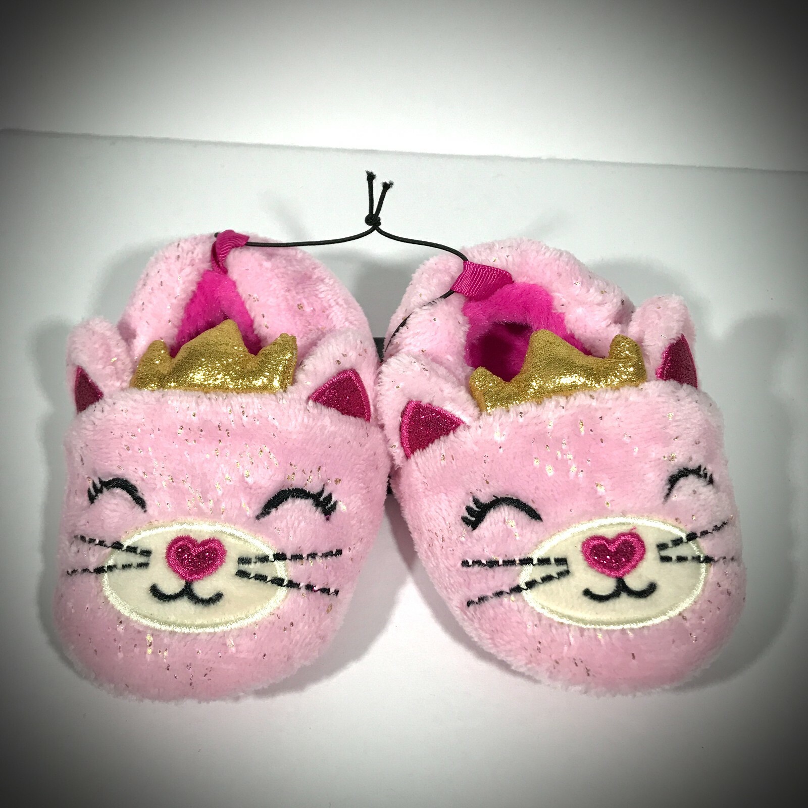 Baby Girl Size 5 CAT HOUSE SLIPPERS fuzzy sparkle pink kitten crown ...