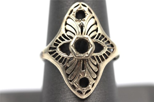 AUTHENTIC VTG ART DECO 14K WHITE GOLD FILIGREE 9.25 MOUNT SETTING FOR 3 ...
